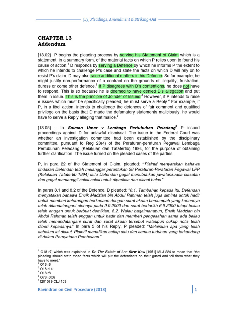 (Chap 13) Addendum | PDF | Burden Of Proof (Law) | Pleading
