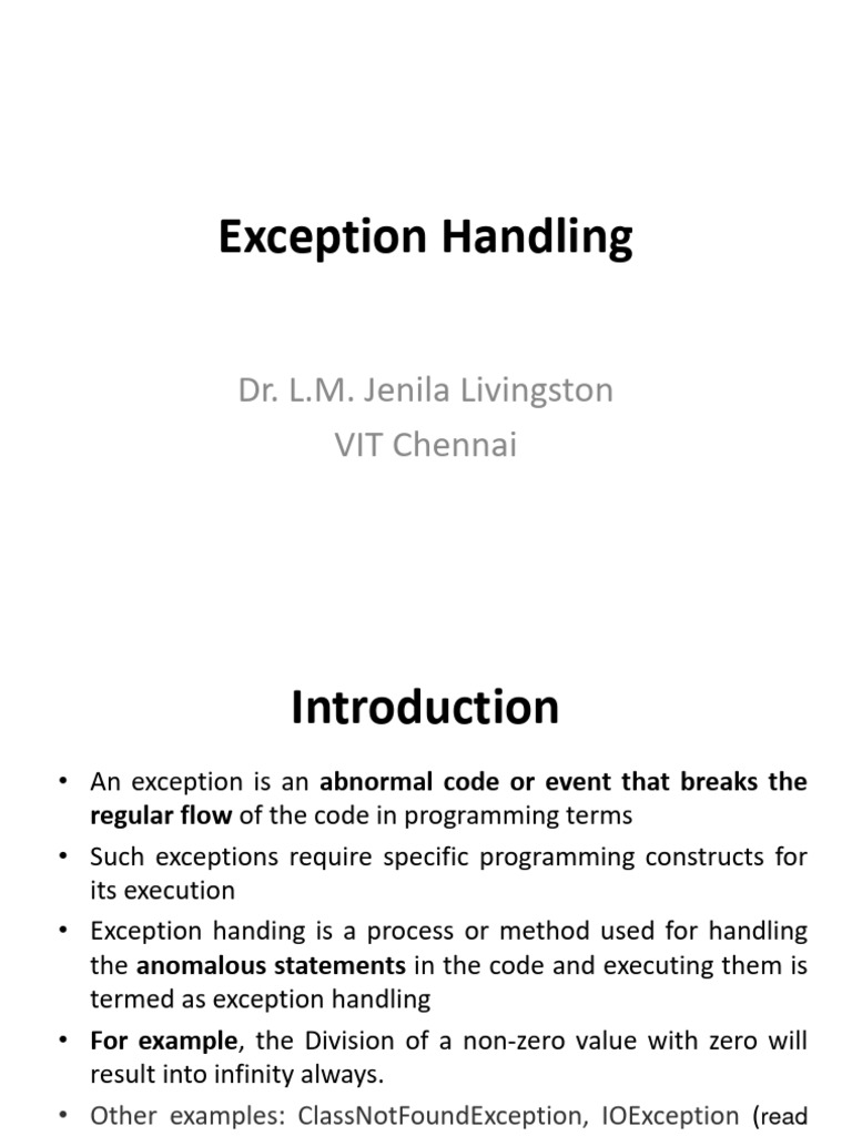 Module3 Java Exceptionhandling Jenila Pdf Computer Programming Software Engineering