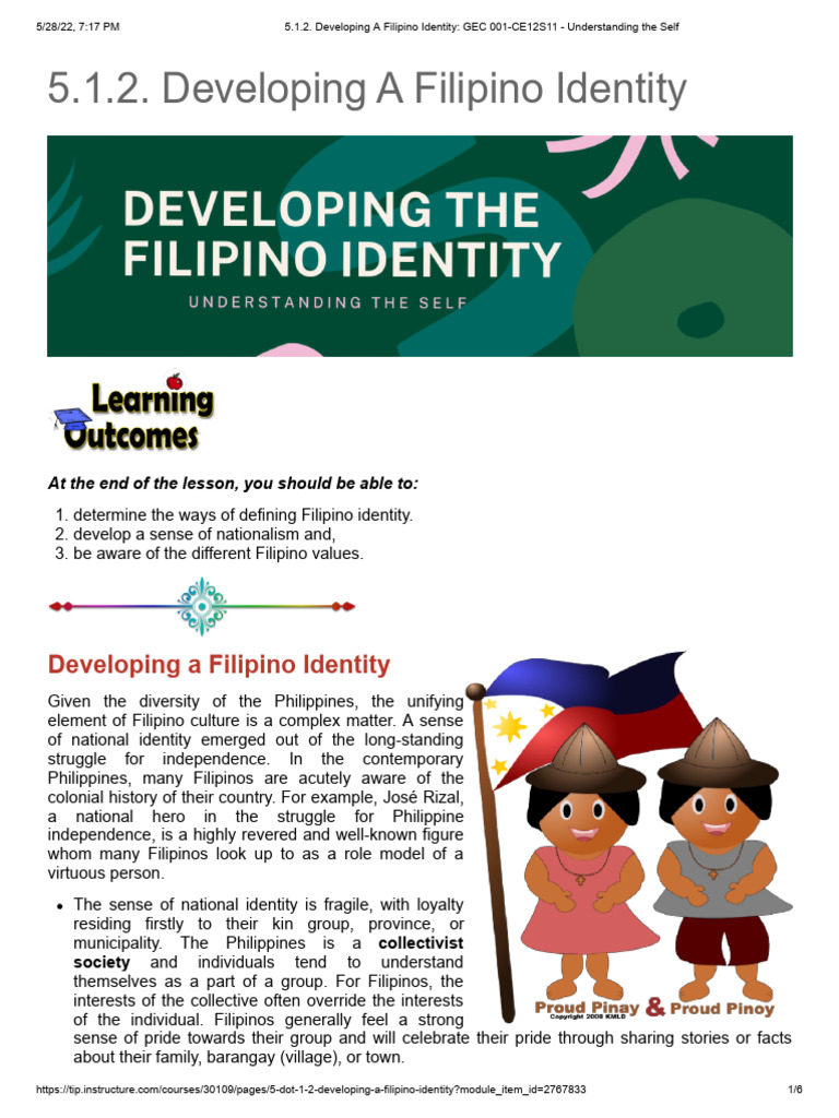 5.1.2. Developing A Filipino Identity - GEC 001-CE12S11 - Understanding The Self | PDF ...