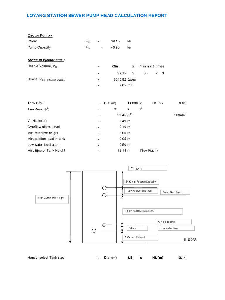 Sewer Pump Calculation Report | Download Free PDF | Pump | Gas Technologies