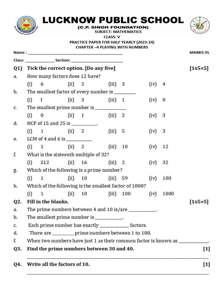 Class - 5 Playing With Numbers - 4 | PDF | Mathematics | Arithmetic