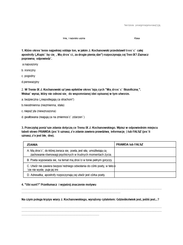 J. Kochanowski Treny | PDF