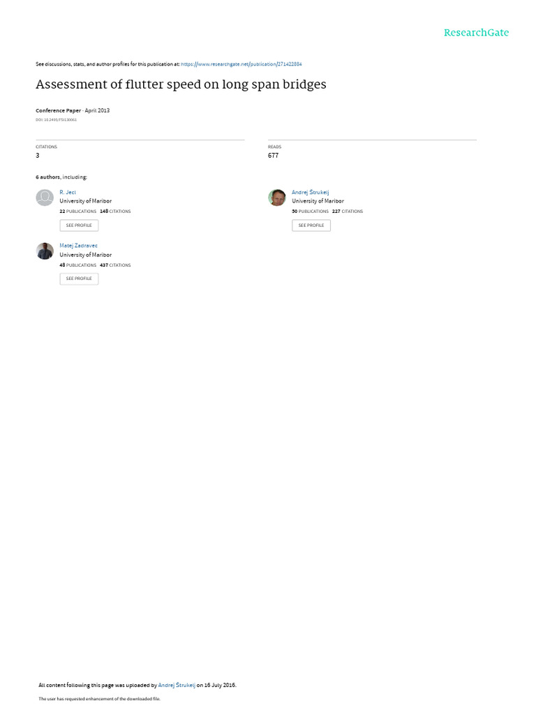 Assessment of Flutter Speed On Long Span Bridges | PDF | Oscillation | Finite Element Method