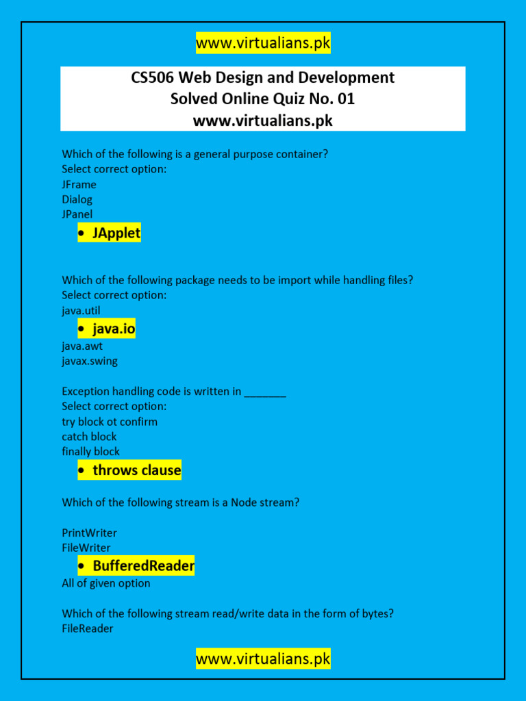 Silo - Tips Cs506 Web Design and Development Solved Online Quiz No 01 | PDF | Class (Computer ...