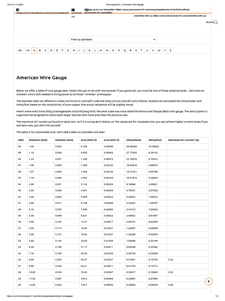 Microwaves101 _ American Wire Gauge | PDF | Electromagnetism | Wire
