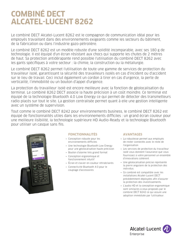 Alcatel Lucent Fiche Technique DECT 8262 | PDF | USB