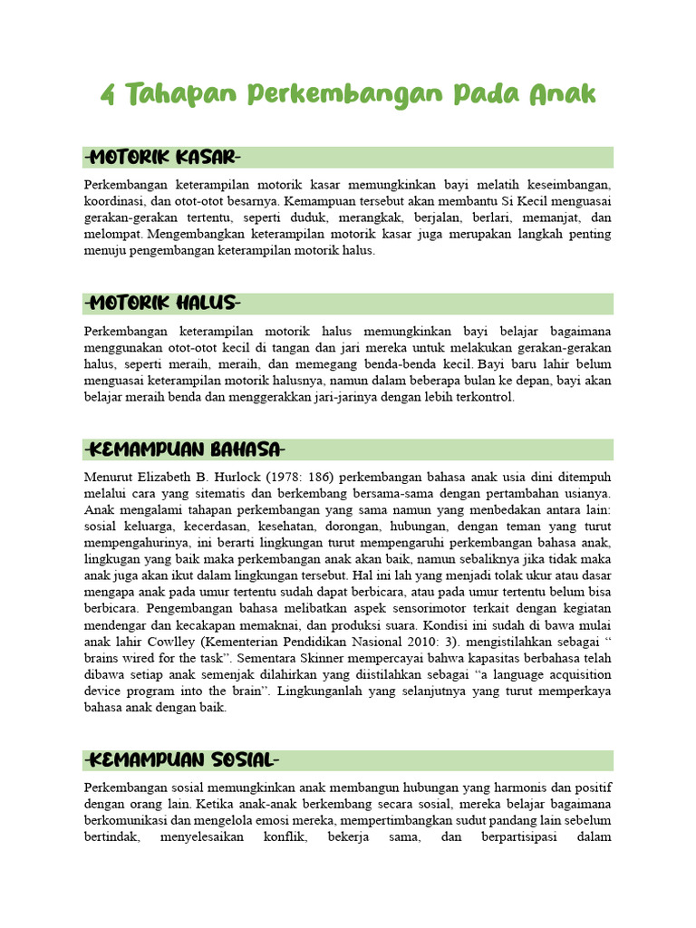 Tahapan Perkembangan Anak Usia Dini | PDF