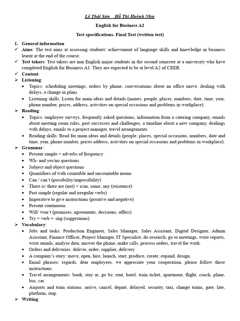 Test Specification | PDF | English Language | Linguistics