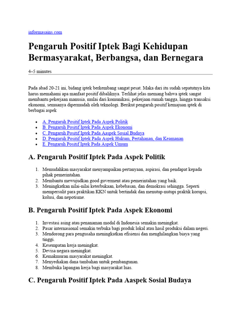 Dampak Positif Iptek | PDF