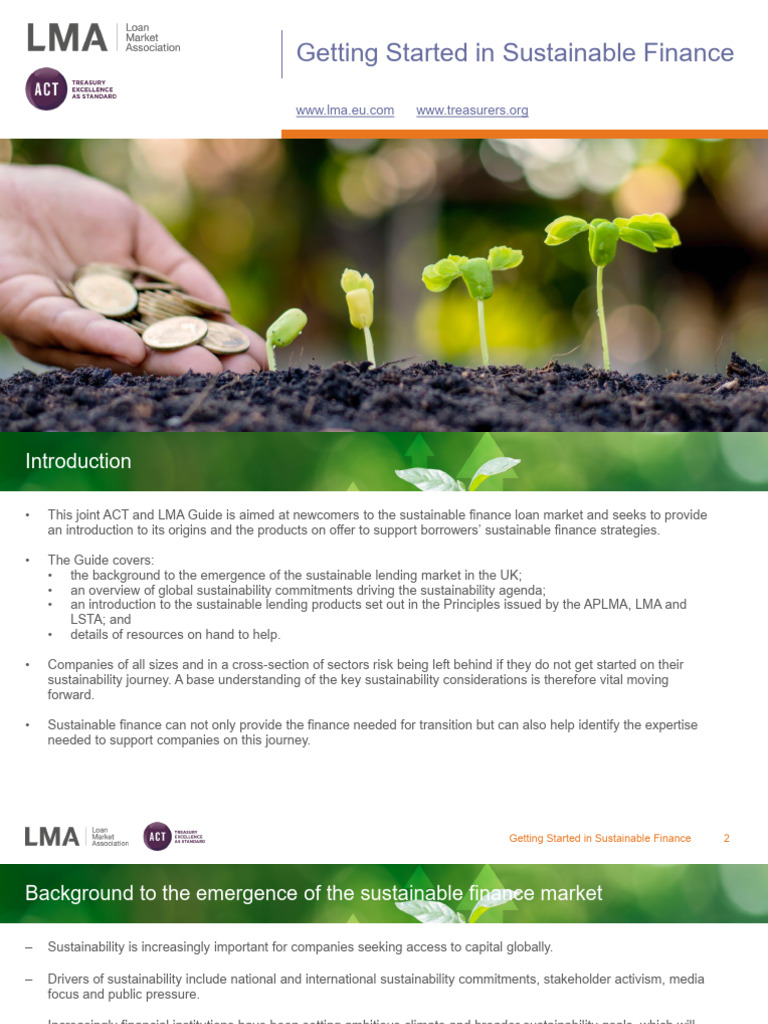 LMA ACT Getting Started in Sustainable Finance | PDF | Sustainability | United Nations Framework ...