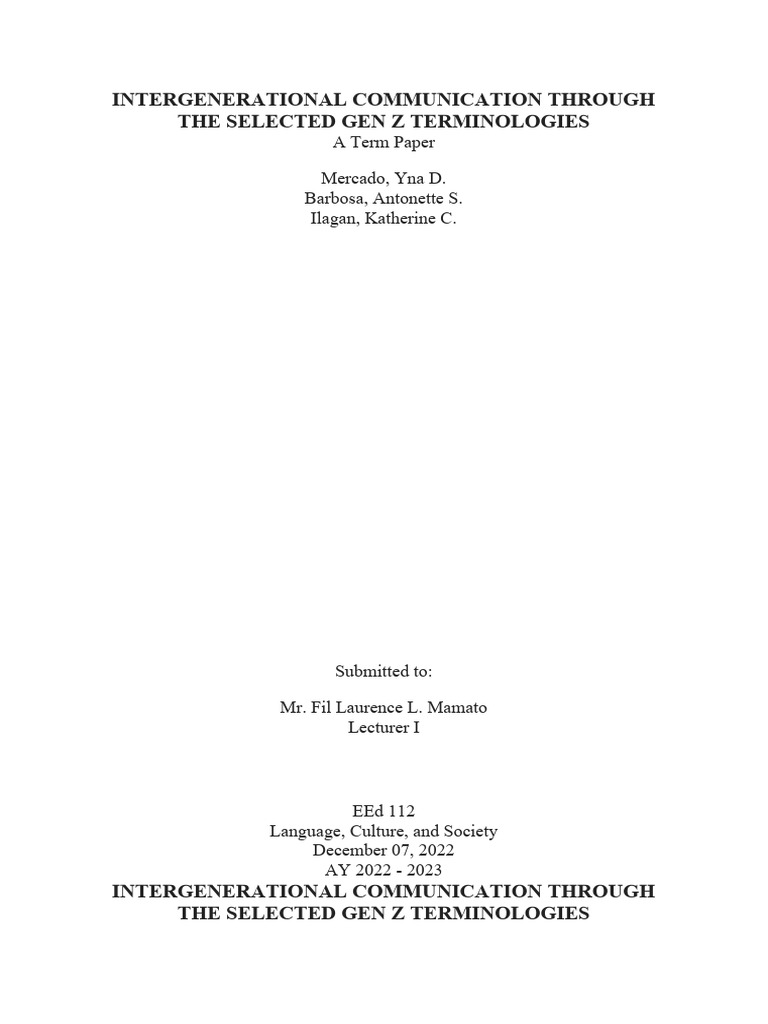 Intergenerational Communication Through The Selected Gen Z Terminologies | Download Free PDF ...