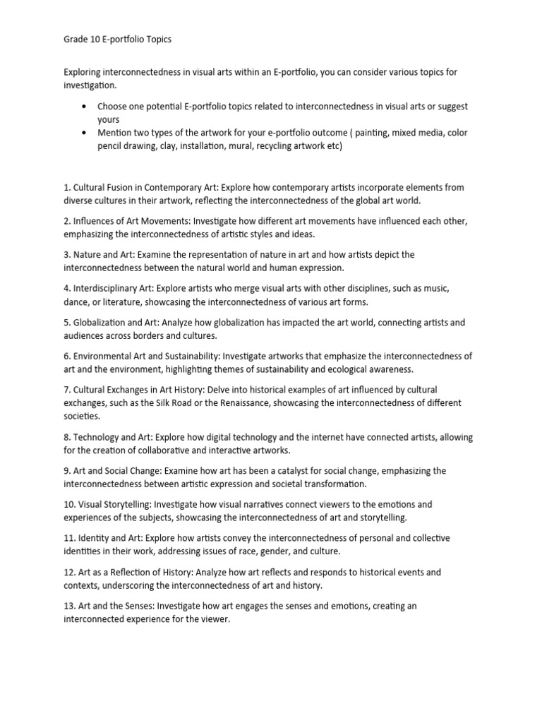 Grade 10 E-Portfolio Art Topics | PDF | The Arts | Storytelling