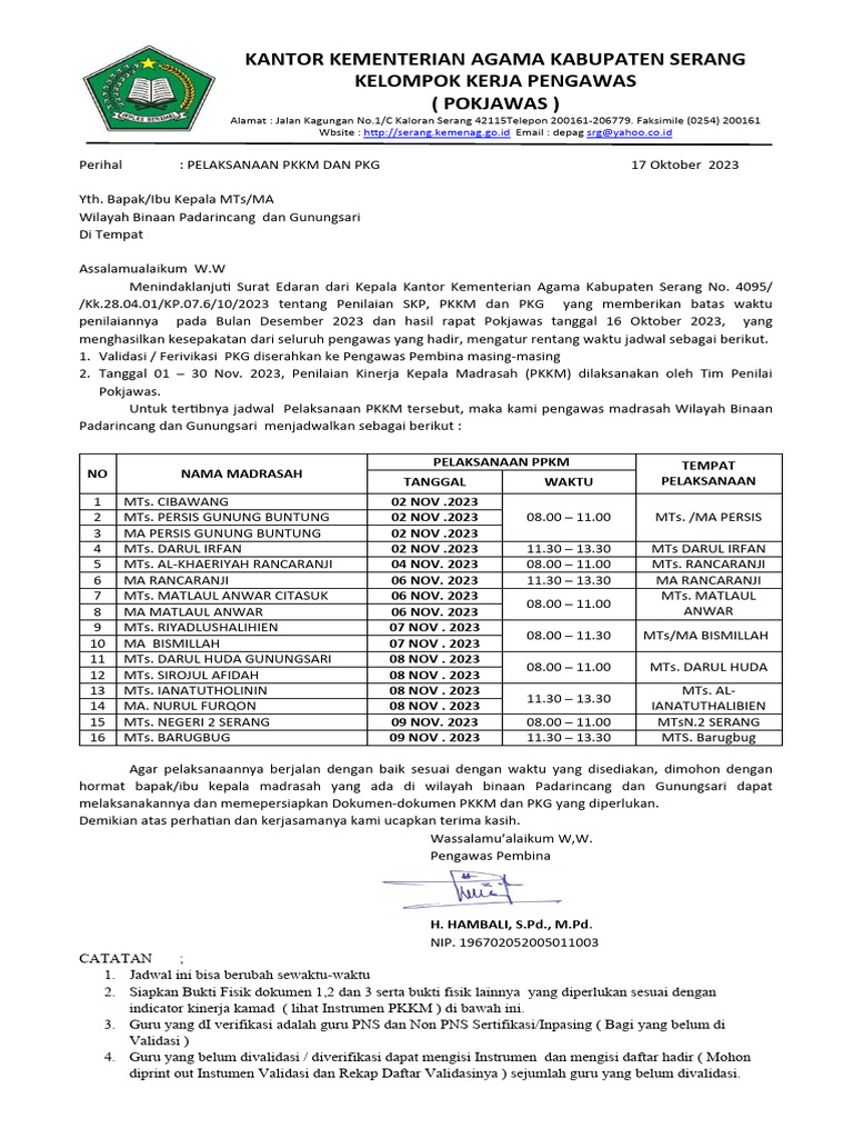 Jadwal Pembert. PKKM Dan PKG 2023 | PDF
