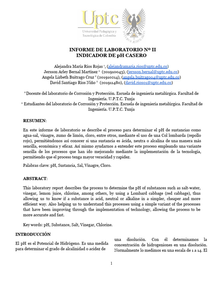 Informe #2. INDICADOR DE PH CASERO | PDF | Ph | Química
