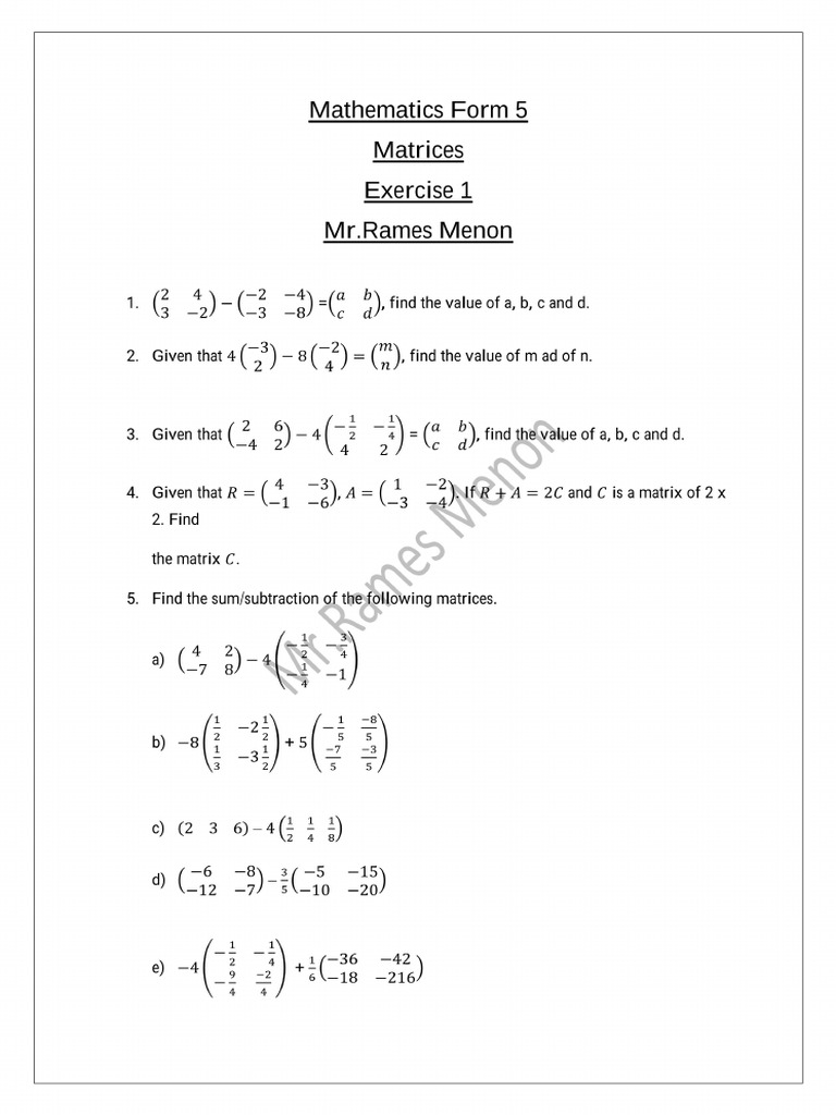 Matrix Exercise 1 | PDF