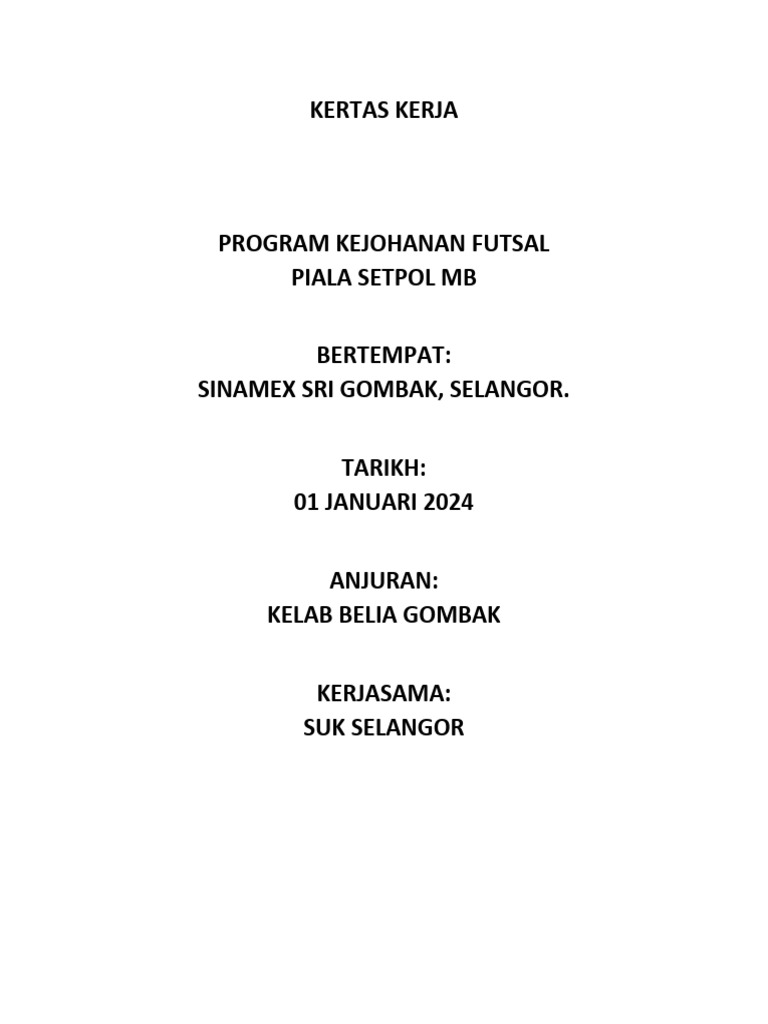 KERTAS KERJA Futsal Suk | PDF
