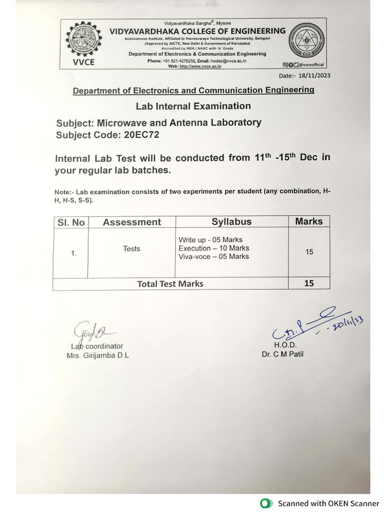 Microwave and Antenna Lab Ia Schedule | PDF