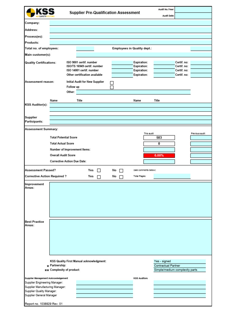 Supplier Pre-Qualification Audit Summary | PDF | Audit | Internal Audit
