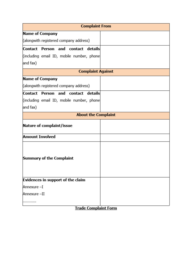 Trade Complaint Form | PDF