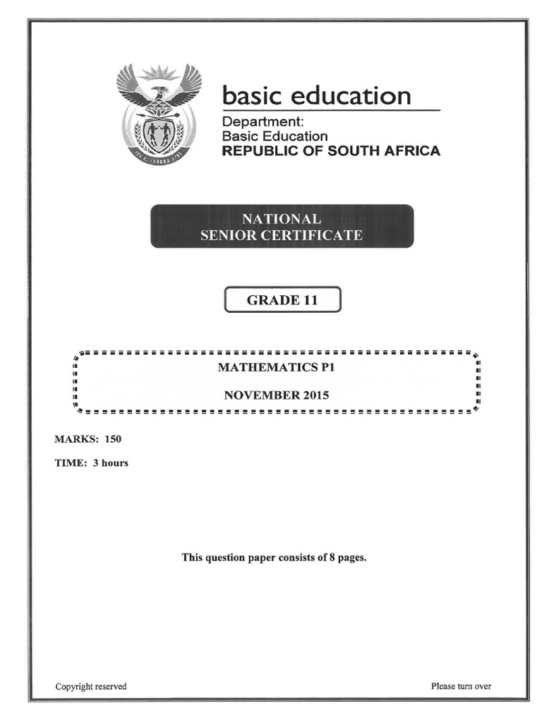 Mathematics P1 Grade 11 Nov 2015 Eng-2 | PDF