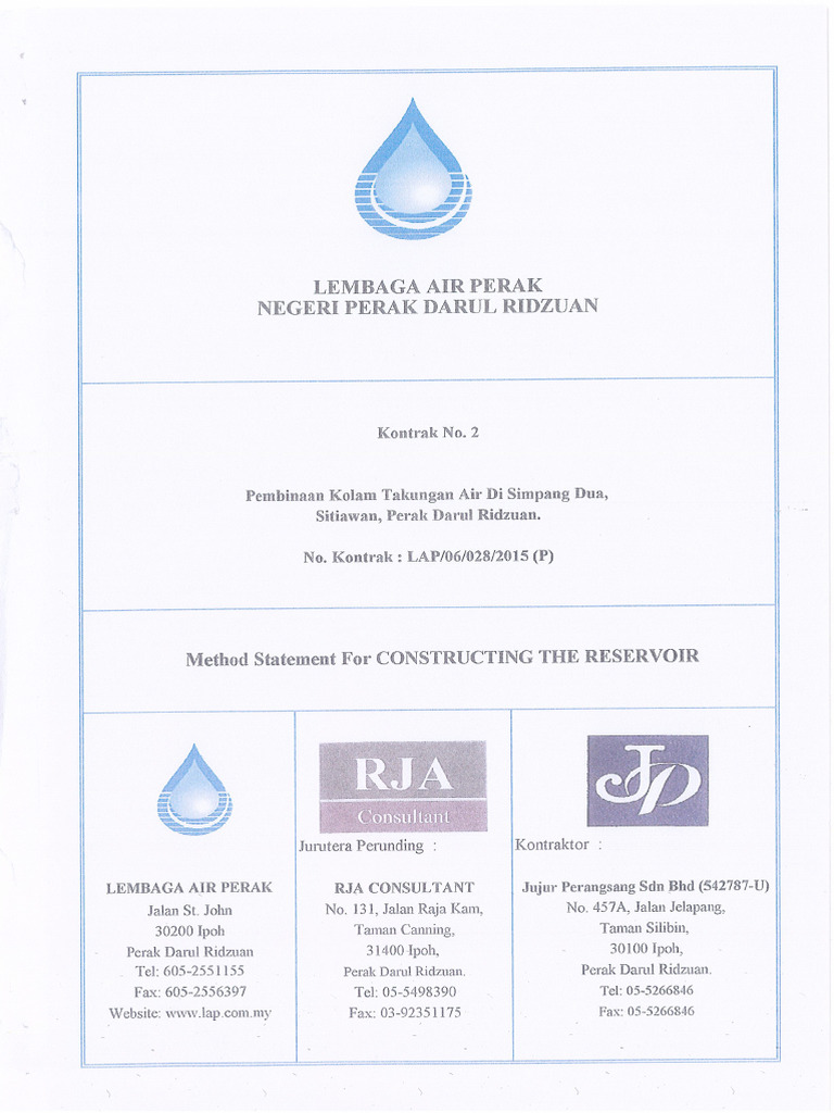 Method Statement For Constructing The Reservoir | PDF