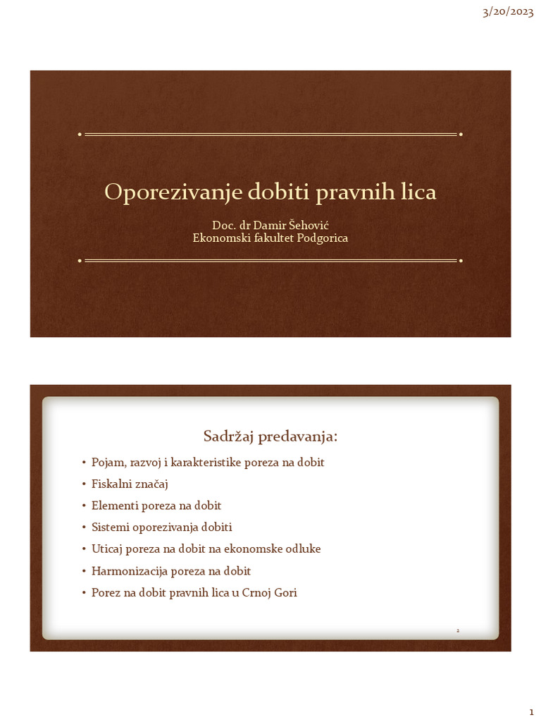 Oporezivanje Dobiti Pravnih Lica | PDF