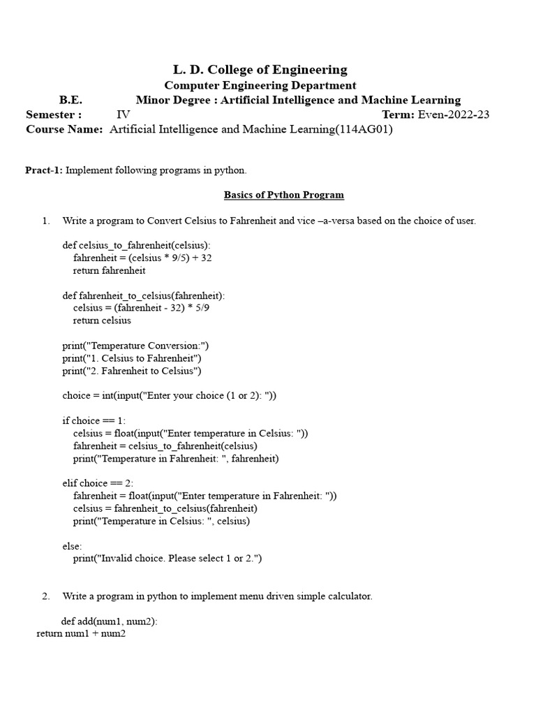 2022 23 AI ML Practical List | PDF | Fahrenheit | Artificial Intelligence
