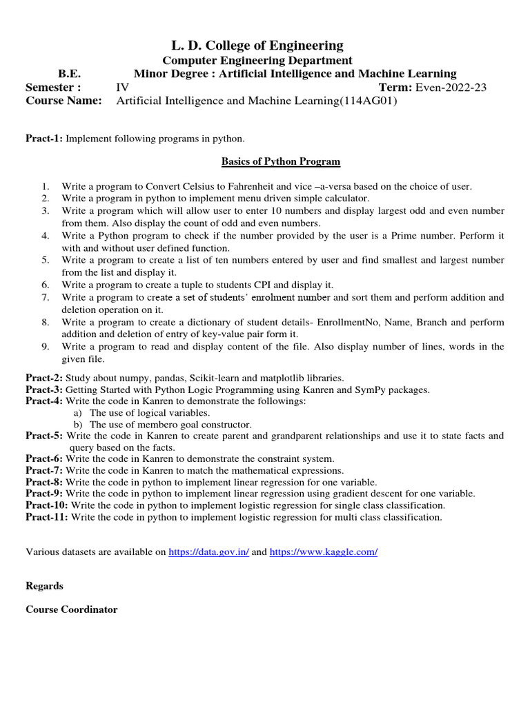 2022 23 AI ML Practical List | PDF | Python (Programming Language ... 2022 23 AI ML Practical List | PDF | Python (Programming Language ...
