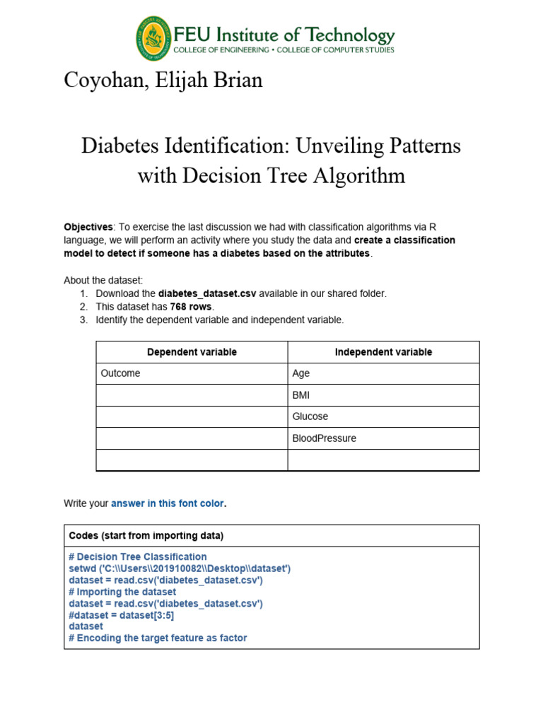 IT0089 TB391 Decision Tree - Coyohan | PDF | Diabetes | Cybernetics