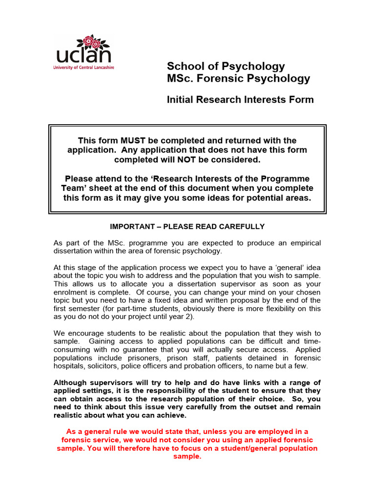 MSc Forensic Psychology Research Form | PDF | Violence | Aggression