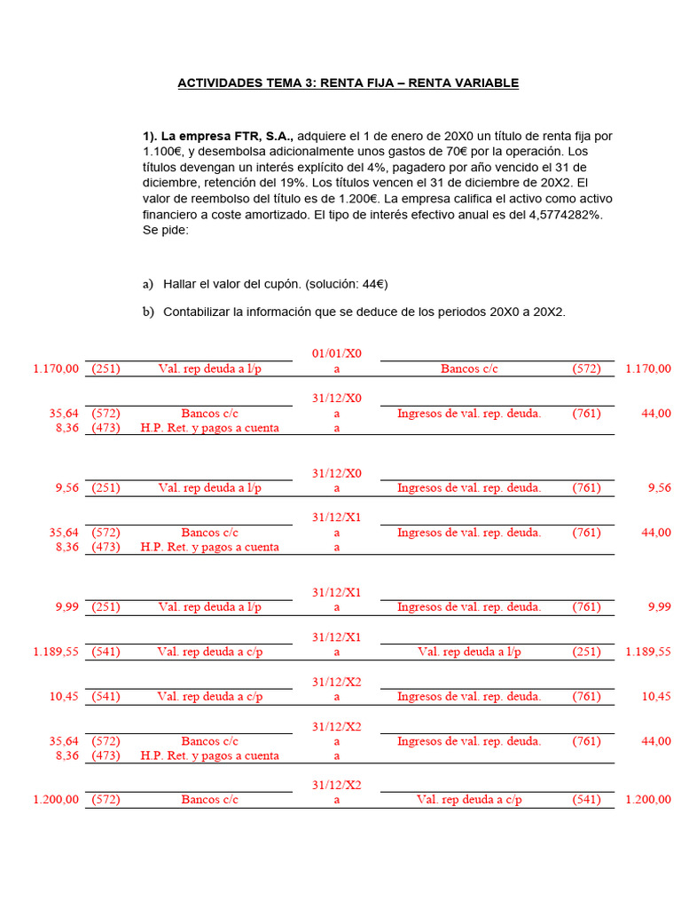 Ejercicios Renta Fija - Renta Variable Solucionado | PDF | Renta Fija | Corporaciones