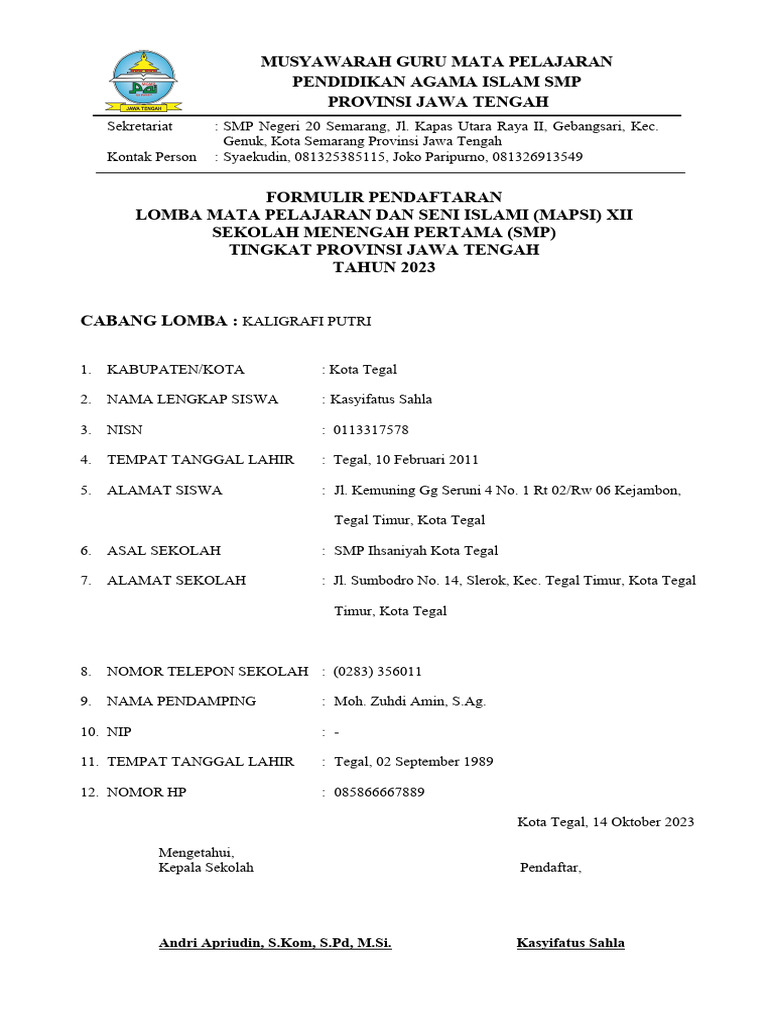 Formulir Pendaftaran Lomba MAPSI 2023 | PDF Formulir Pendaftaran Lomba MAPSI 2023 | PDF