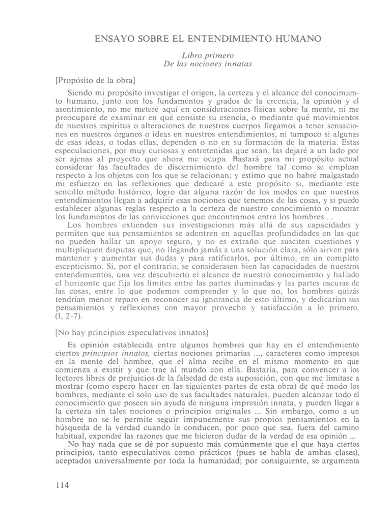 Práctica 4. John Locke, Ensayo sobre el entendimiento humano | PDF