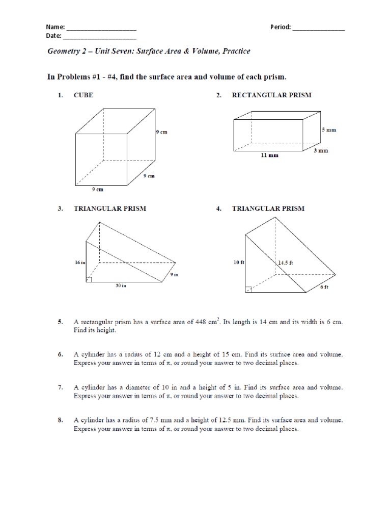 3d Shapes Surface Area Volume Review | PDF