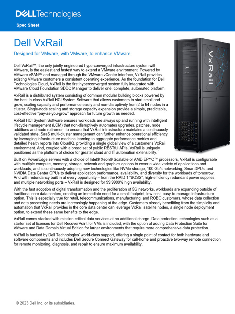 h16763 Vxrail Spec Sheet | PDF | Cloud Computing | V Mware