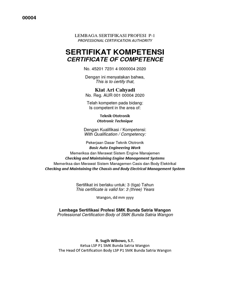 27 - Draft Sertifikat LSP TOT Gabung | PDF