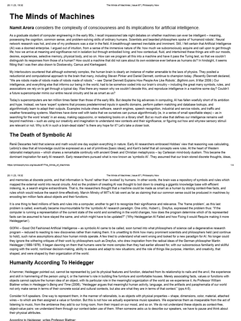 The Minds of Machines - Issue 87 - Philosophy Now | PDF | Intelligence (AI) & Semantics ...