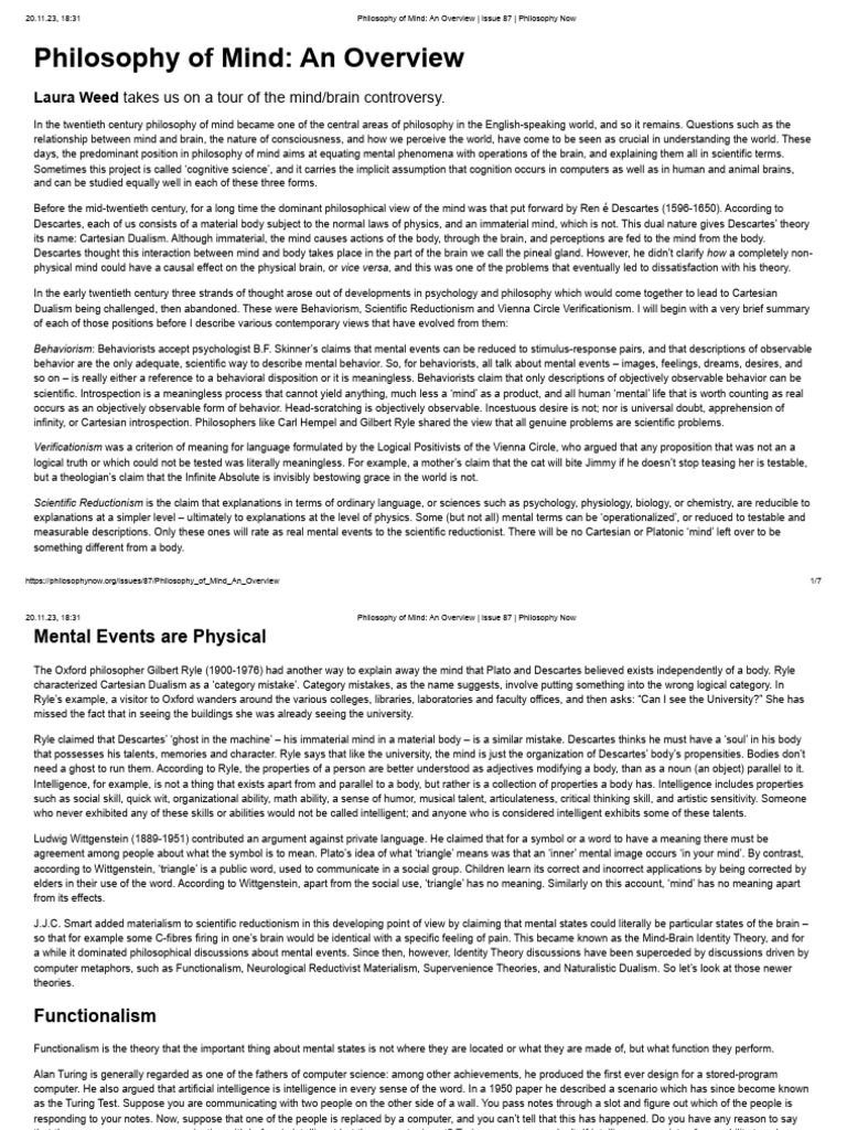 Overview of Philosophy of Mind | PDF | Mind | Philosophy Of Mind