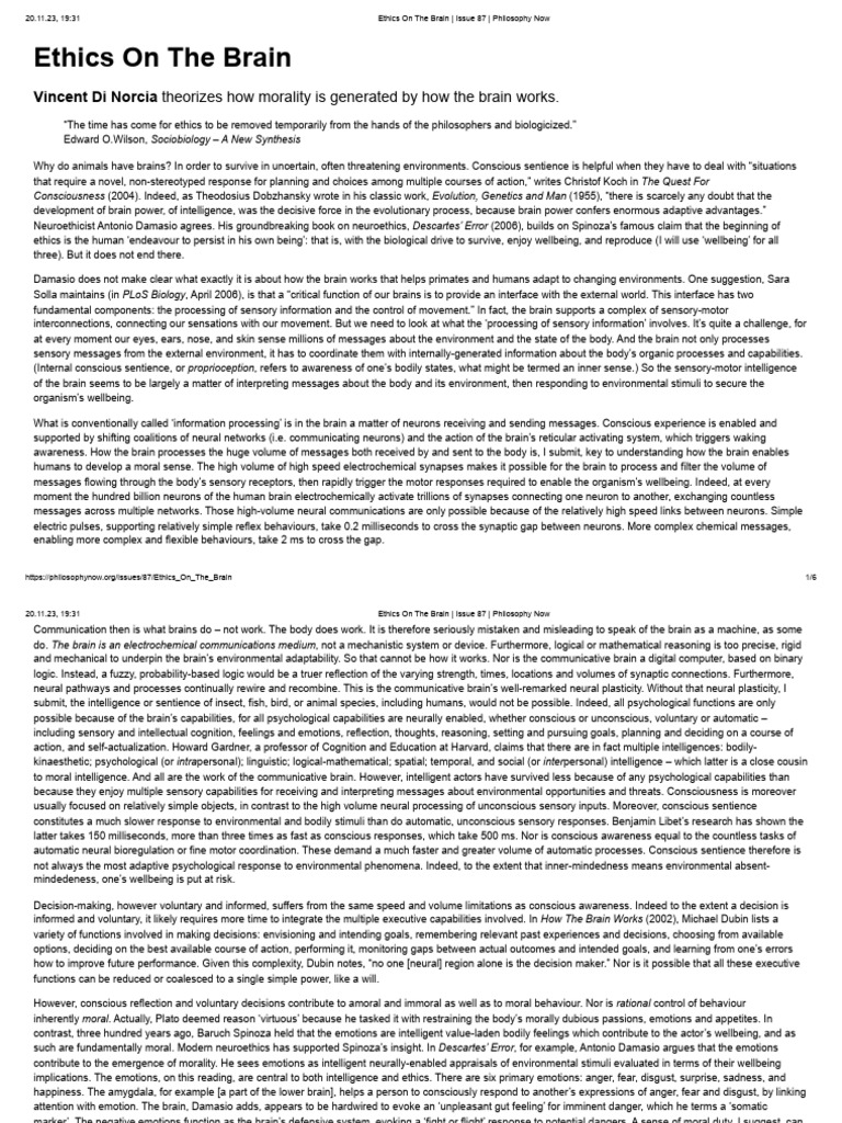 Ethics On The Brain - Issue 87 - Philosophy Now | PDF | Emotions ...