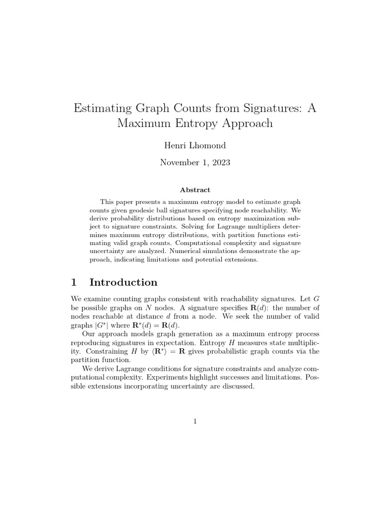 Estimating Graph Counts From Signatures: A Maximum Entropy Approach | PDF | Entropy ...