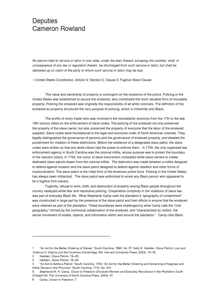 Deputies - 2021 - Cameron Rowland | PDF | Slavery | Emancipation ...