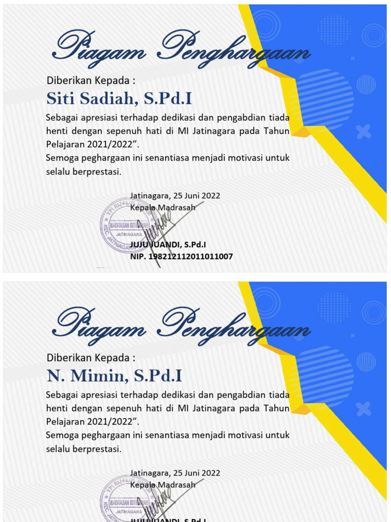 Piagam Penghargaan Guru | PDF
