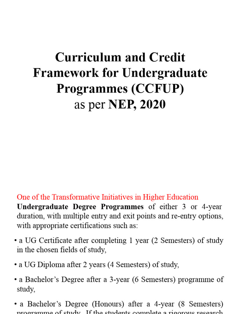 Curriculum and Credit Framework For Undergraduate Programmes As Per NEP ...