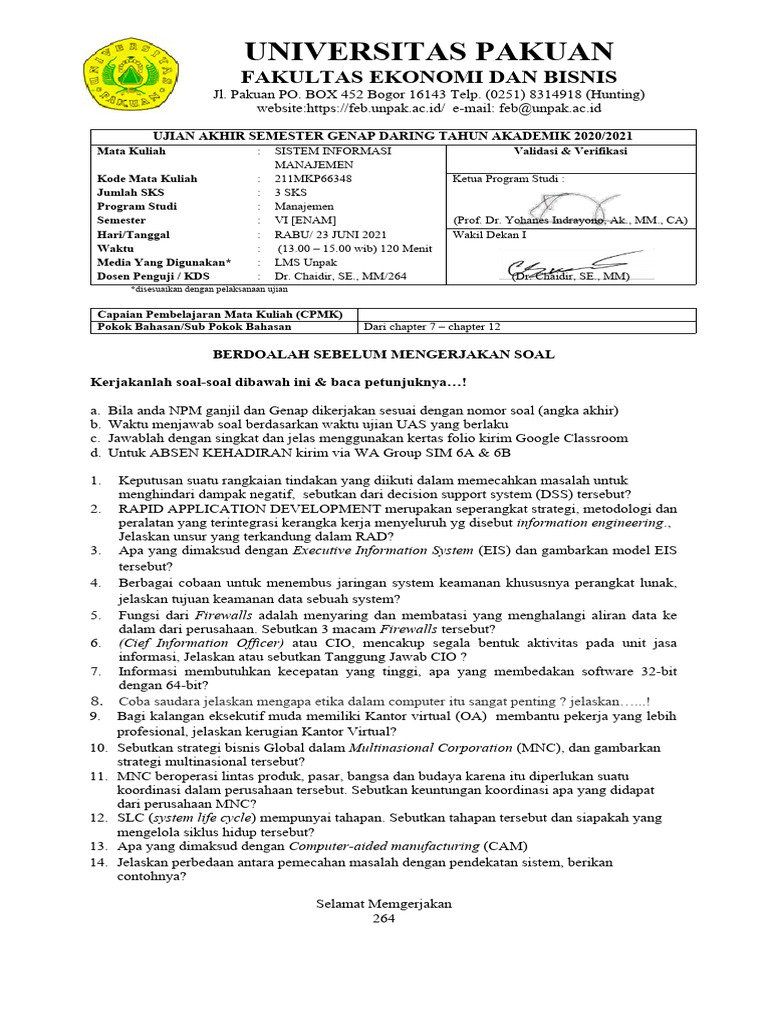 UAS Sistem Informasi Manajemen 2021 | PDF