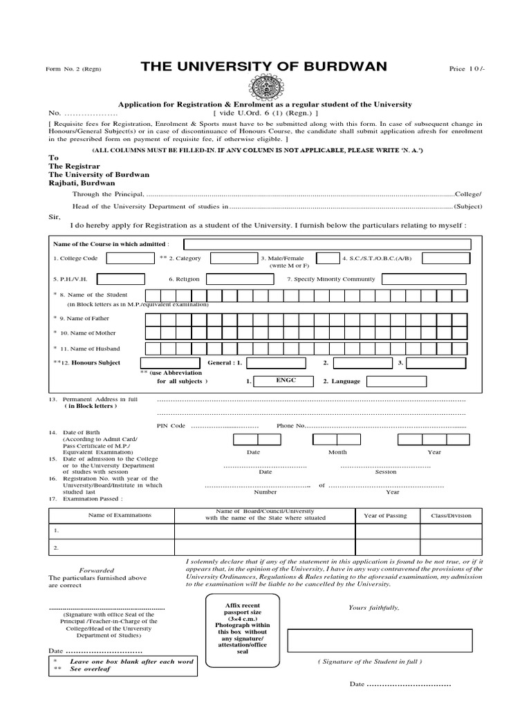 REG FORM Regular | PDF