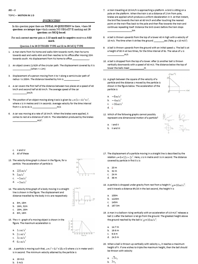 02 Jee 2 - Motion in Straight Line | PDF | Acceleration | Speed
