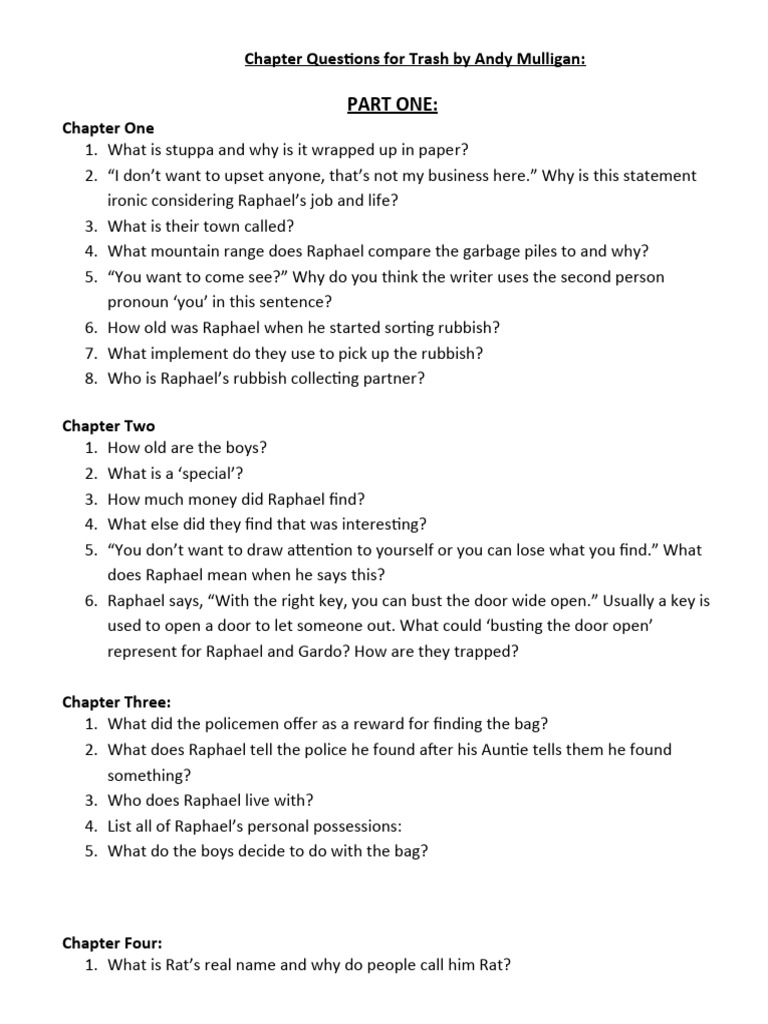 Questions For Trash by Andy Mulligan | PDF