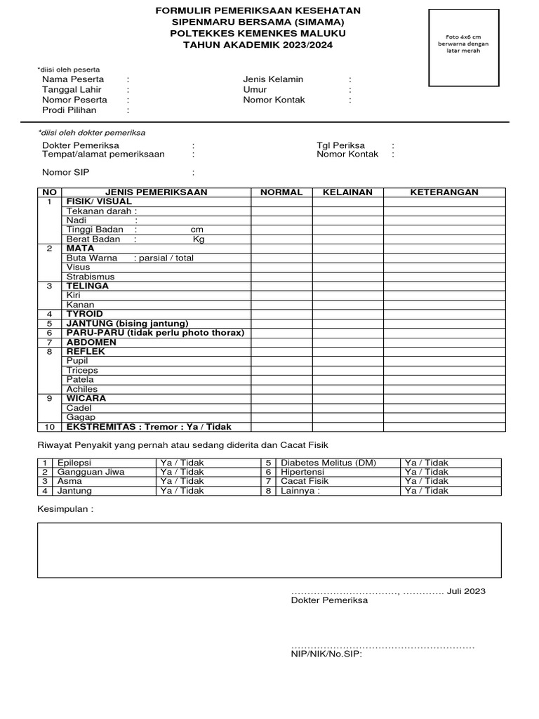 Formulir Pemeriksaan Kesehatan 2 Dc3360d19a | PDF