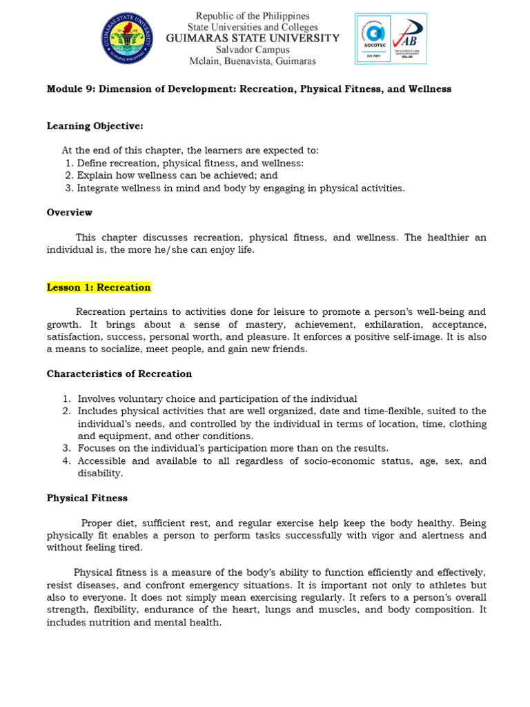 Module 9 Dimension of Development | PDF | Physical Fitness | Dieting