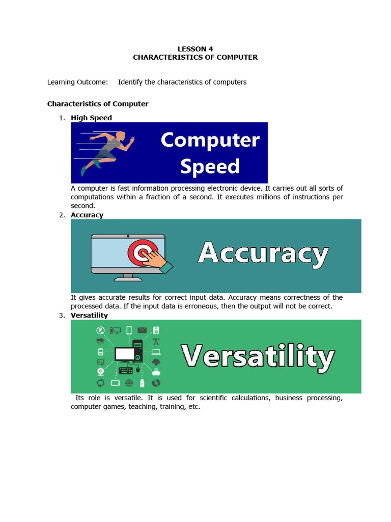 Module 3 LESSON 4 Characteristics of Computer | PDF | Data | Information